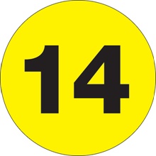 2" Circle - "14" (Fluorescent Yellow) Number Labels | Brandt Box