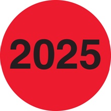 2" Circle - "2025" (Fluorescent Red) Year Labels | Brandt Box