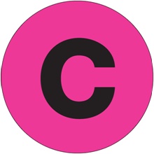 2" Circle - "C" (Fluorescent Pink) Letter Labels | Brandt Box